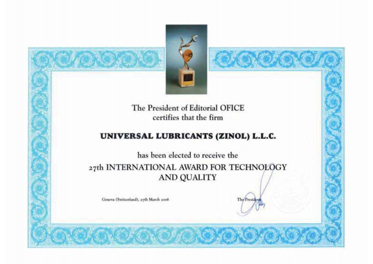 Achievements & Awards – Universal Lubricants